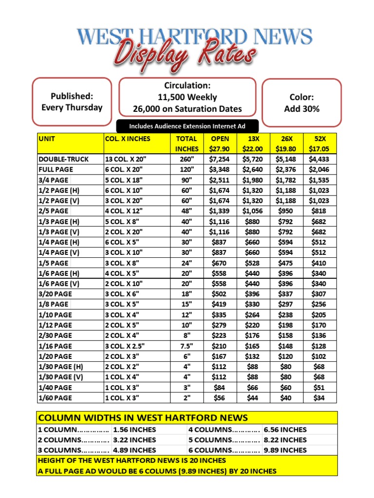 West Hartford News Ad Rates Guide | PDF