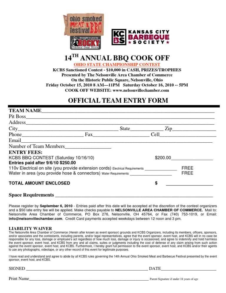 14th Annual BBQ Cook Off | PDF | Barbecue | Indemnity