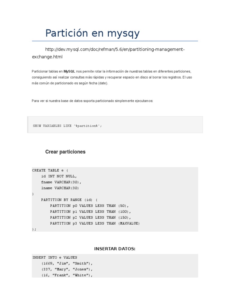 Partición en Mysql | PDF | Gestión de datos | Informática
