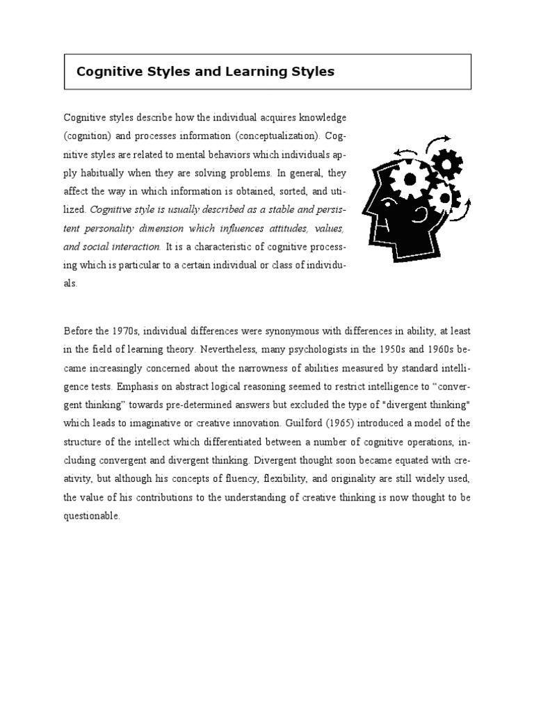 Cognitive Styles and Learning Styles | PDF