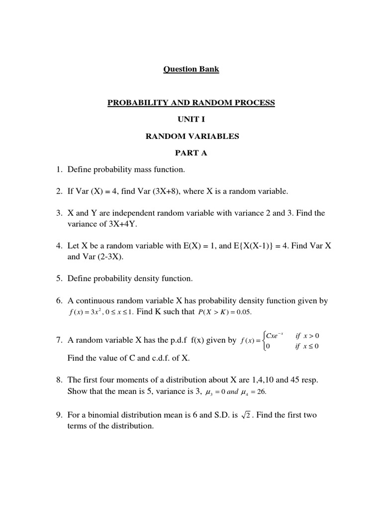 Prob & Random Process Q | PDF | Stochastic Process | Markov Chain