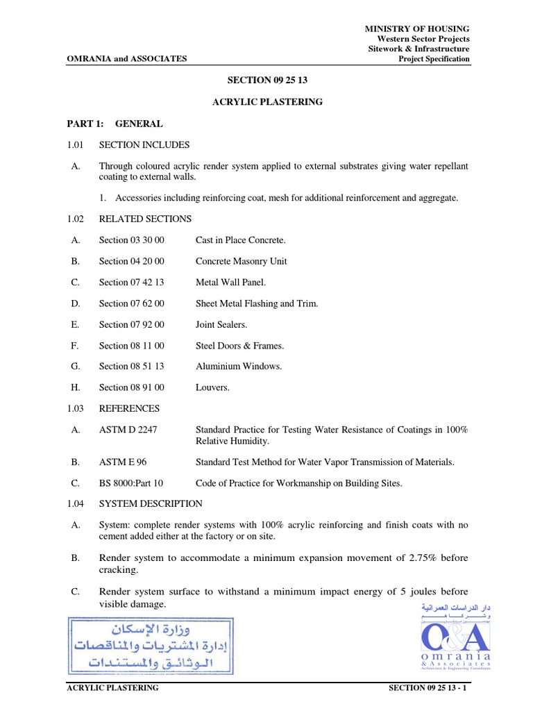 Acrylic Plastering Specifications | PDF | Concrete | Specification ...