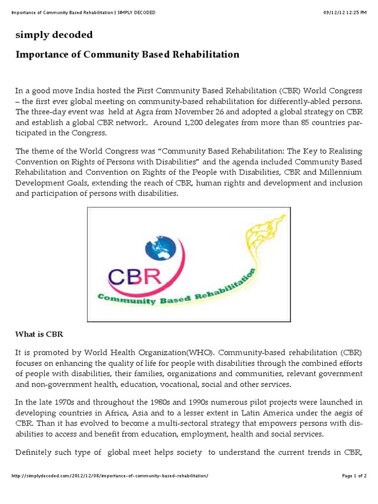 Importance of Community Based Rehabilitation - SIMPLY DECODED | PDF ...