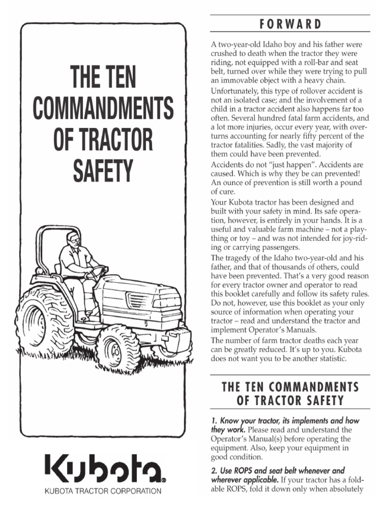 Kubota 10 Commandments Tractor Safety | PDF | Tractor | Loader (Equipment)