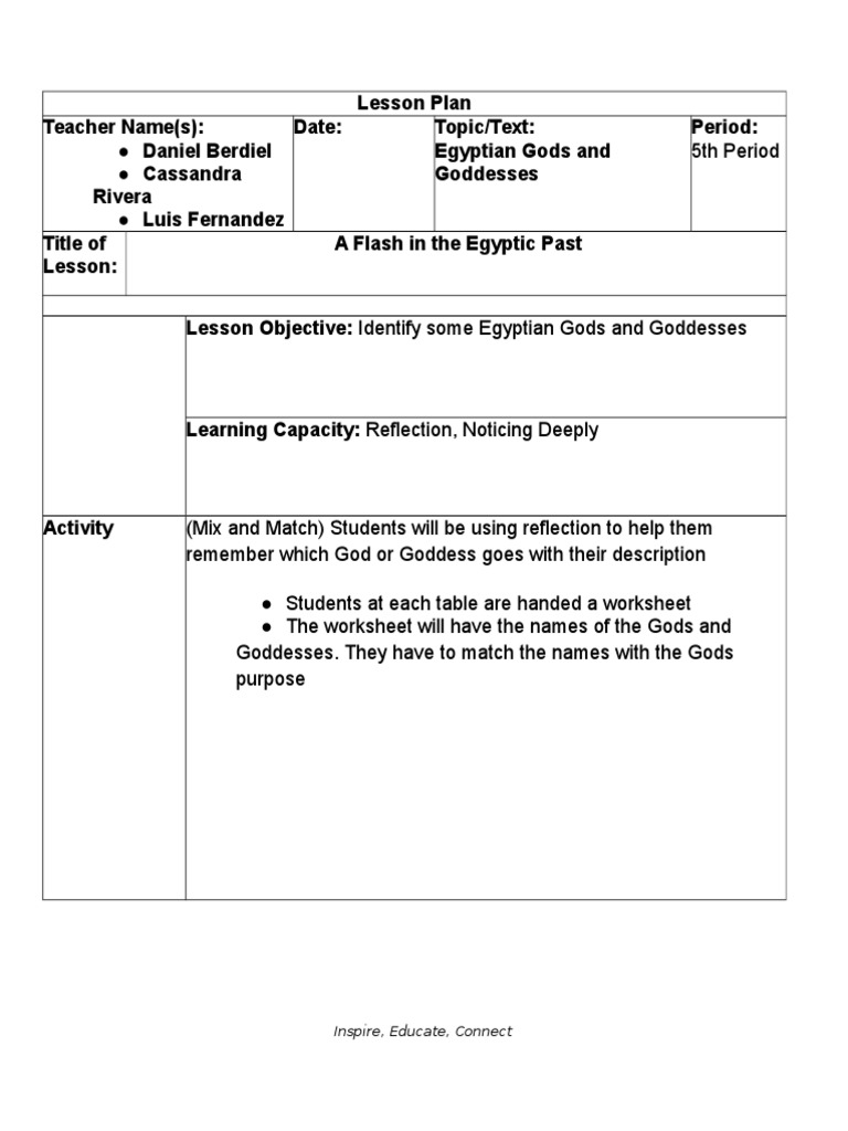 Egyptian Gods and Goddesses Lesson Plan | PDF