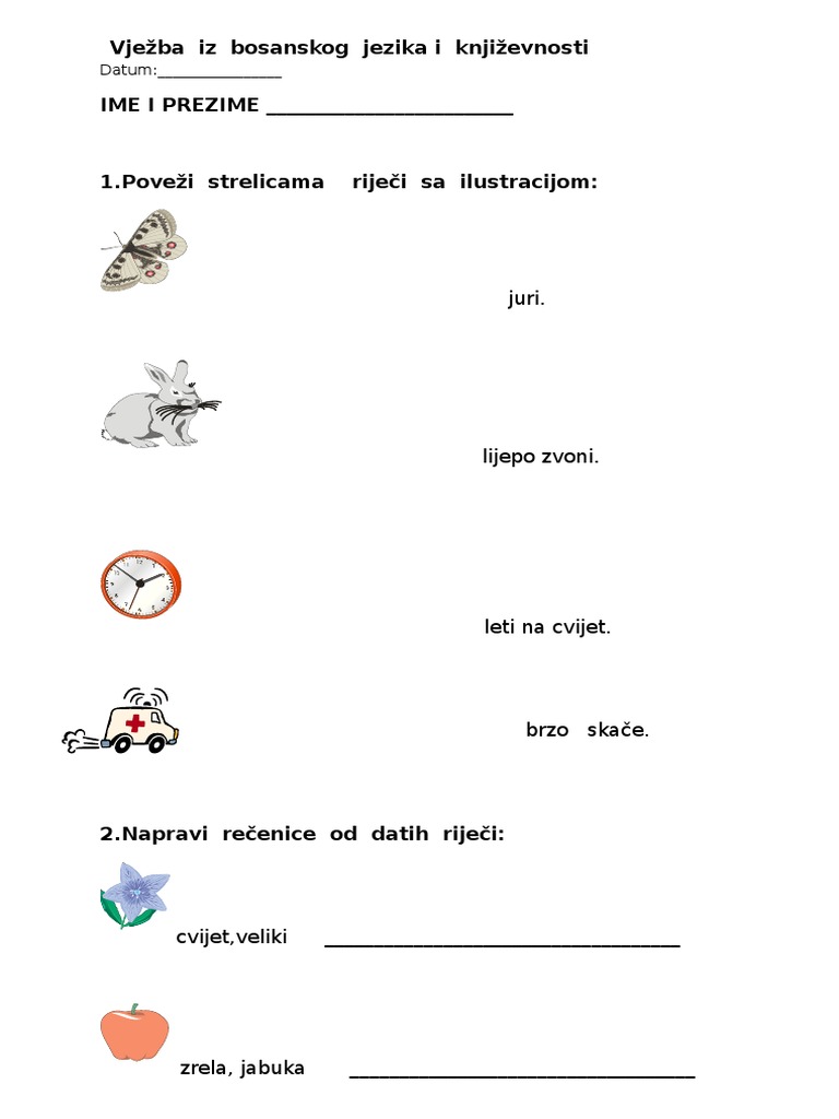 Rečenice - Jednostavne Vježbe Datum | PDF