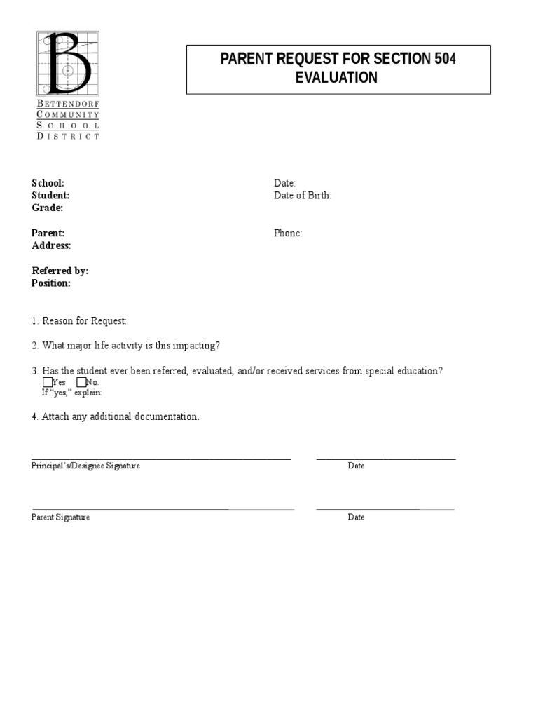 504 Parent Request Form | PDF