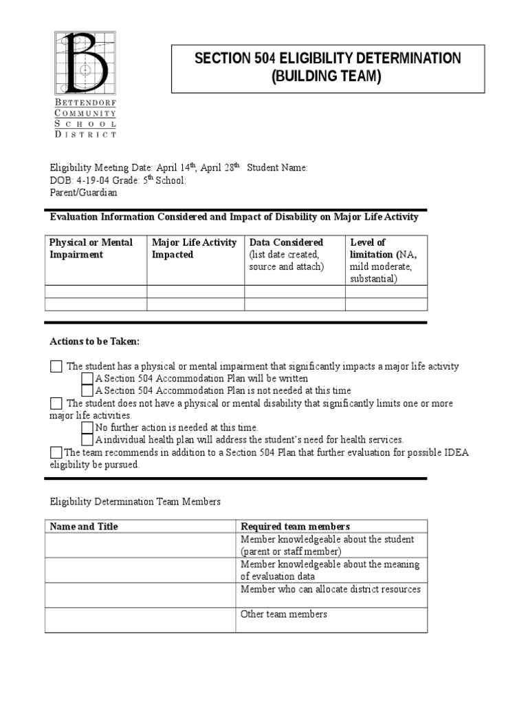 504 Eligibility Determination | PDF | Self-Improvement | Wellness