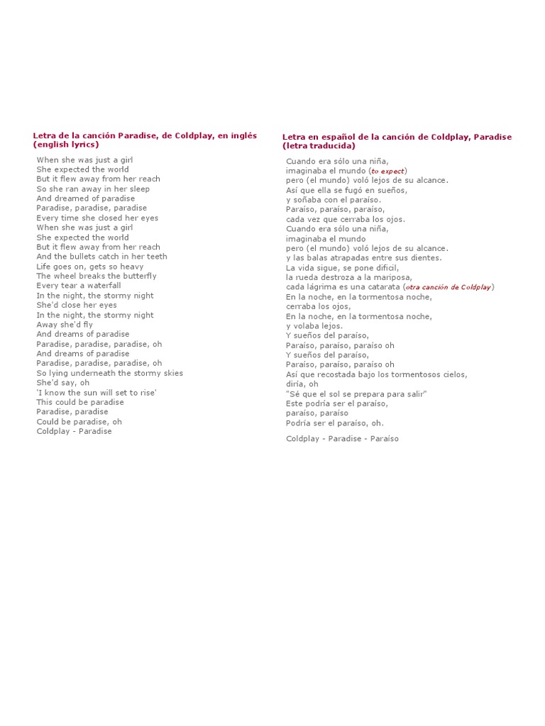 Letras De Canciones De Coldplay Paradise Significado De La Canción