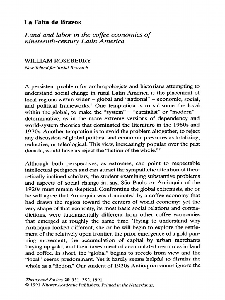 William Roseberry - La Falta de Brazos | PDF | Liberalism | Plantation