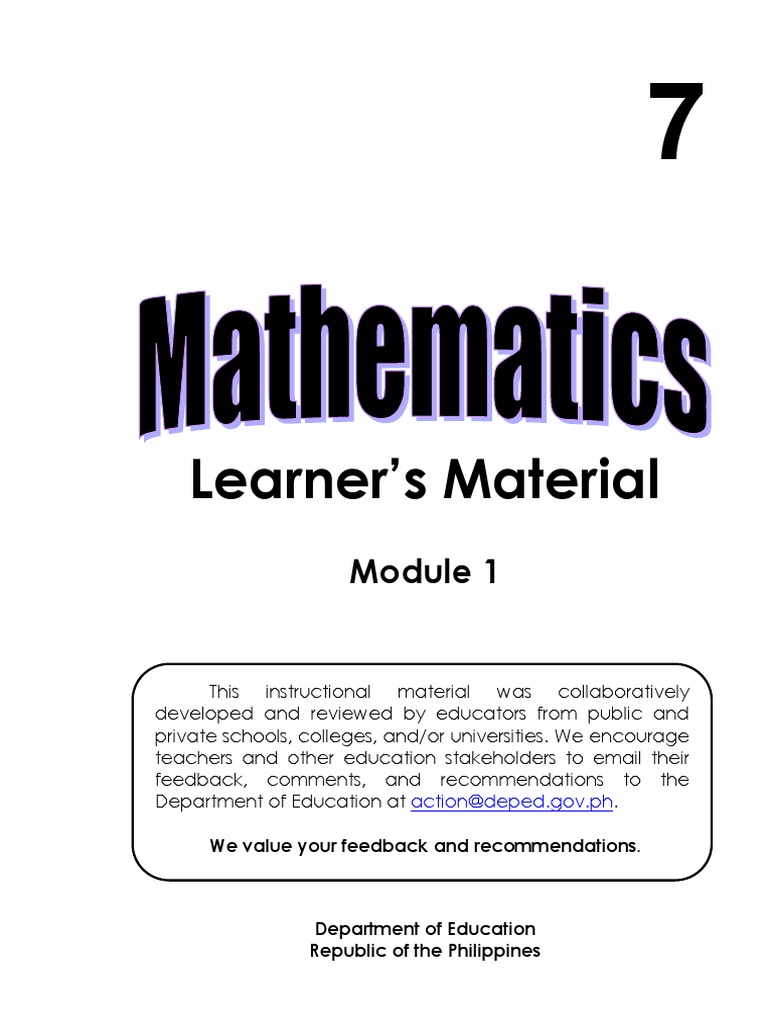 Grade 7 Math Learner's Material | PDF | Multiplication | Subtraction