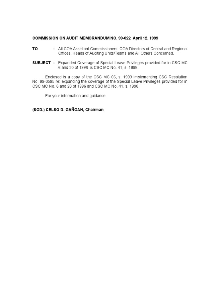 CSC Memo Order 06 series of 1999 | Employment | Government Information