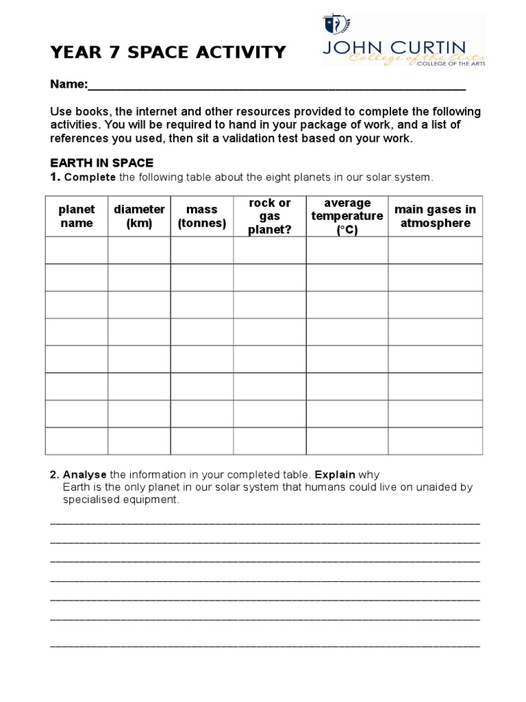 Booklet Year 7 Space Activity | PDF | Solar Eclipse | Moon