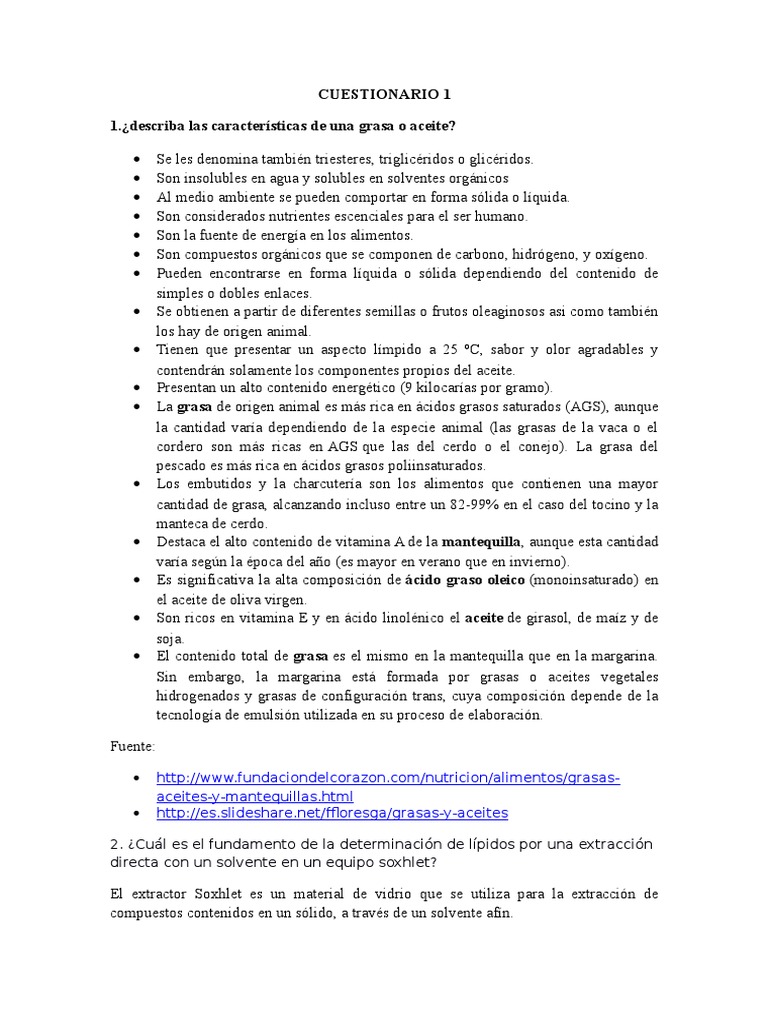 Cuestionario 1 | PDF | Polaridad química | Ácido graso