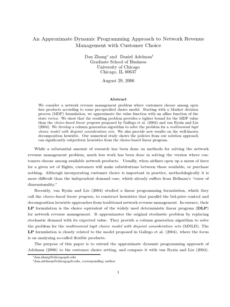 An Approximate Dynamic Programming Approach To Network Revenue Management With Customer Choice ...