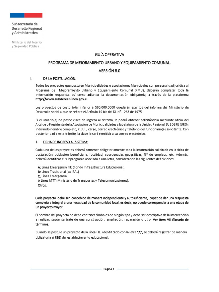Guia Operativa PMU 2015 | PDF | Presupuesto | Formato de Documento Portable