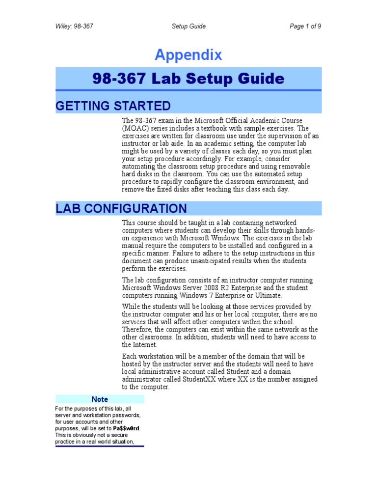 Lab Setup Guide 98 367 | PDF | Active Directory | Windows 7