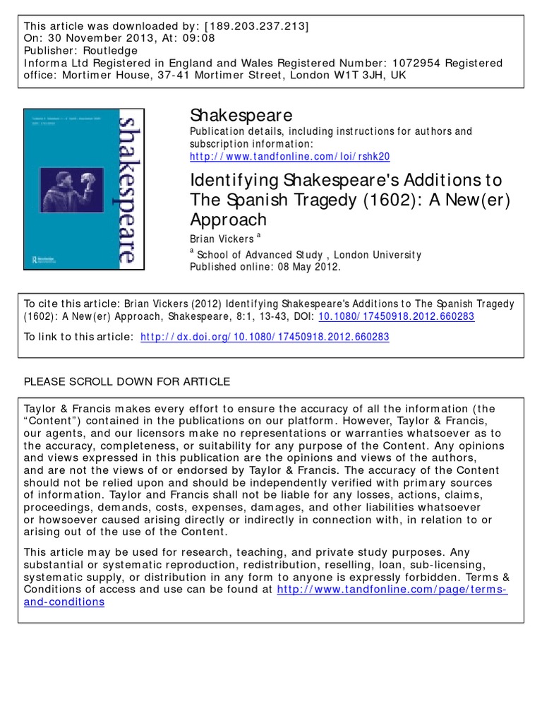 Shakespeare's Additions to The Spanish Tragedy | PDF | Linguistics ...