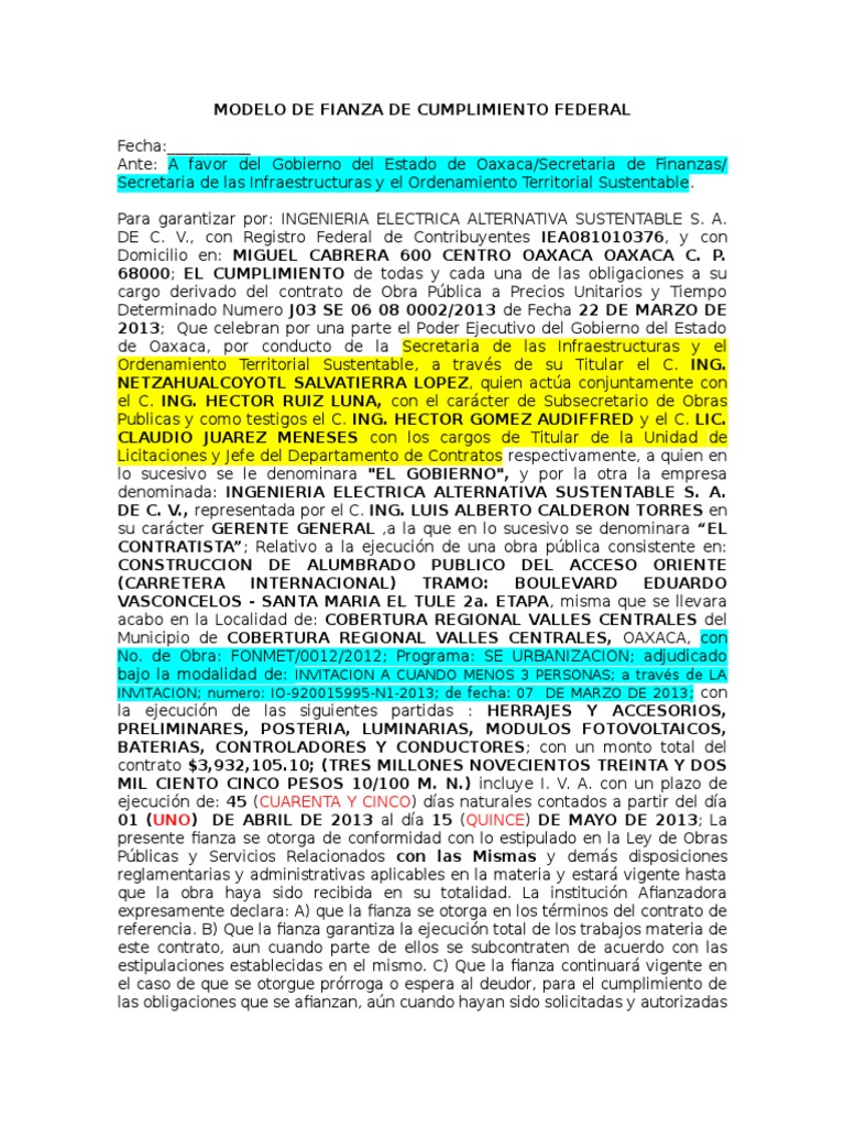 Modelo de Fianza de Cumplimiento | PDF | Pena capital | Gobierno