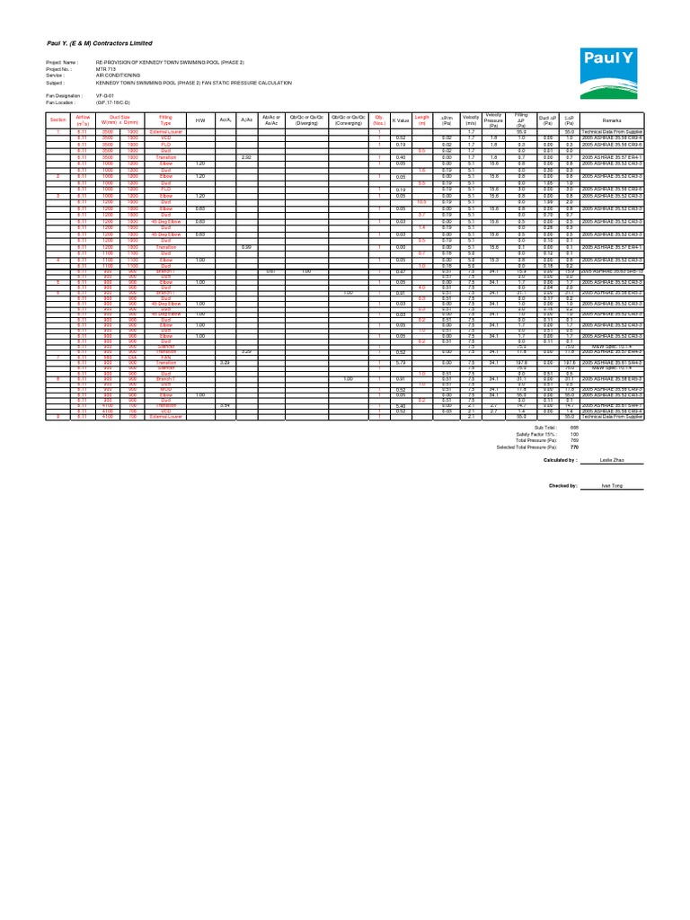 Fan Static Pressure Calculation - VF-G-01 | PDF | Science & Mathematics