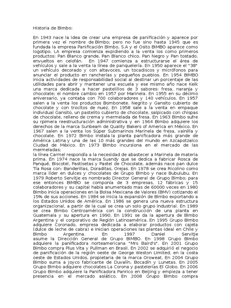 Historia de Bimbo | PDF | Alimentos | Business