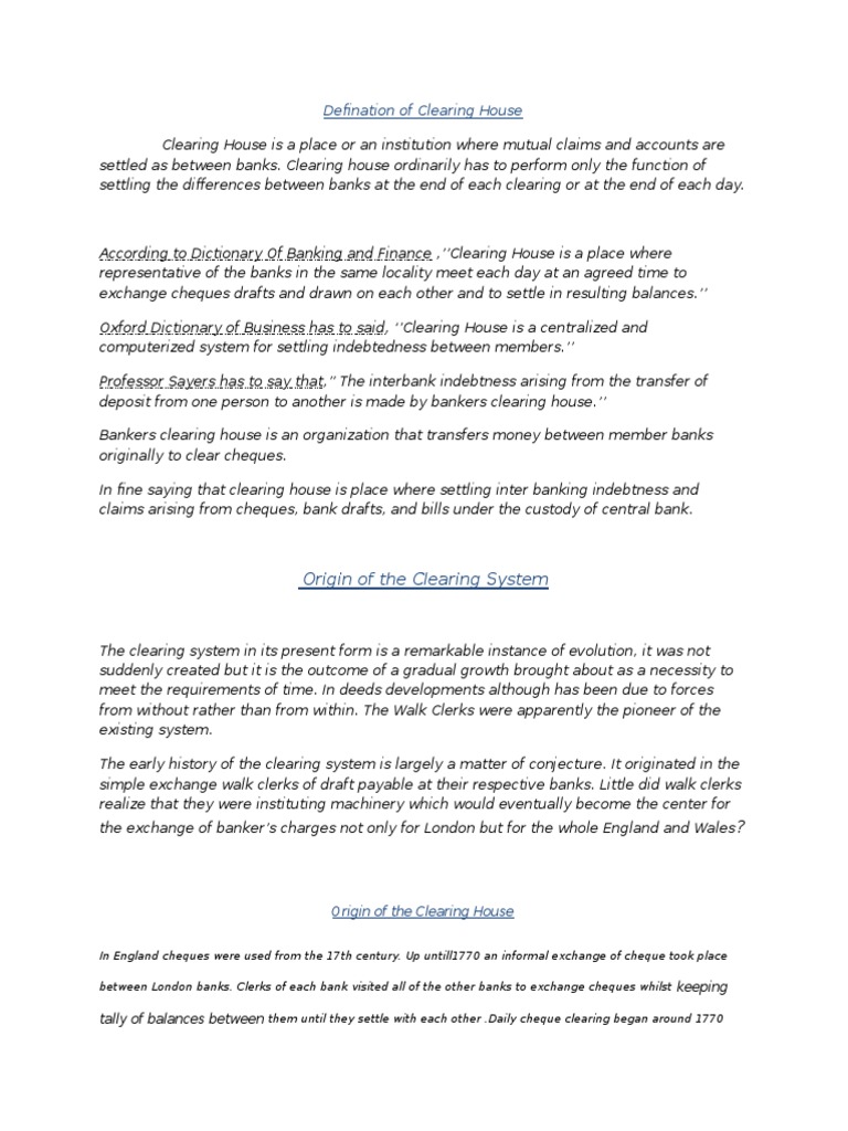 Clearing House: Definition and History | PDF | Clearing (Finance ...