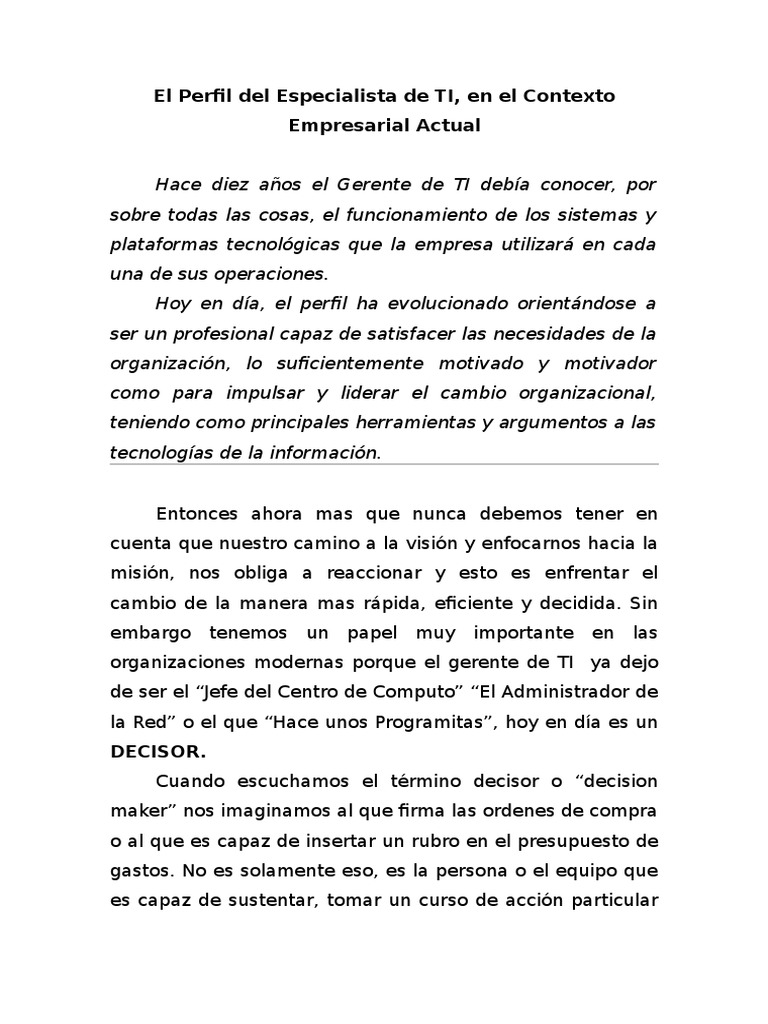 El Perfil Del Especialista de TI | PDF