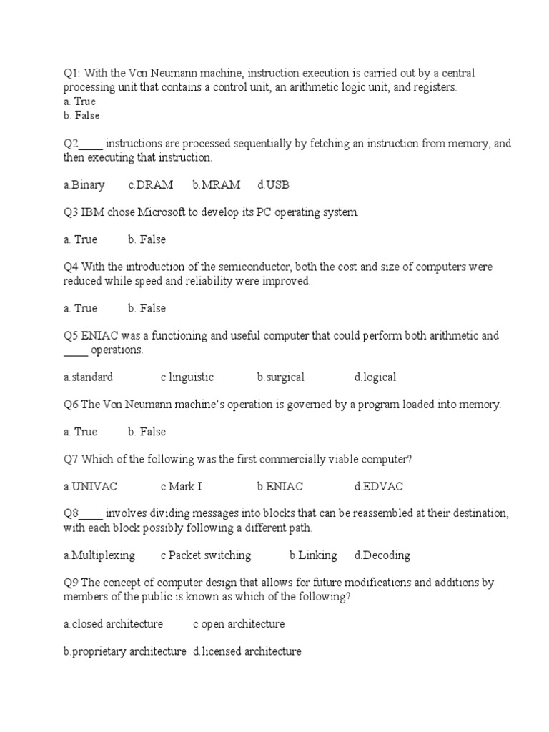 Computer Architecture and Basics Quiz | PDF | Instruction Set | Central ...