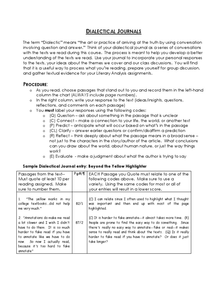 Pre-Ap 10 Dialectical-Journal-Handout | PDF | Ellipsis | Dialectic