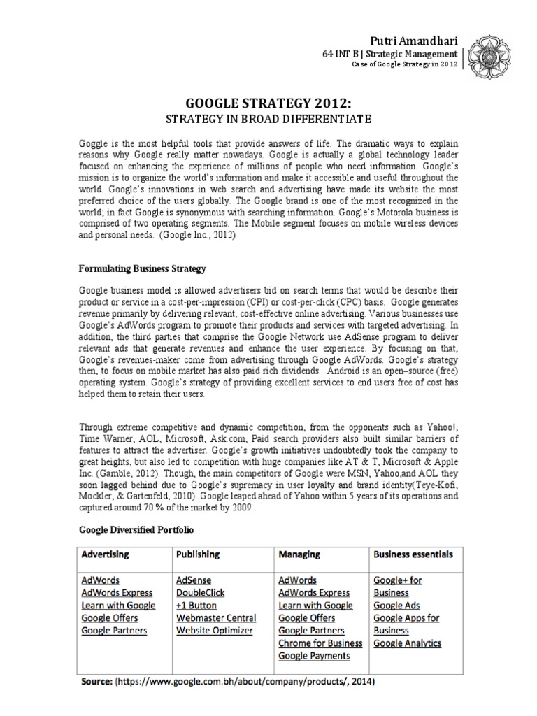 Google Strategy 2012:: Putri Amandhari | PDF | Google | Strategic ...