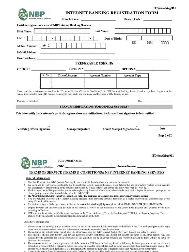 Registration for NBP Internet Banking Services and Agreement to Terms ...