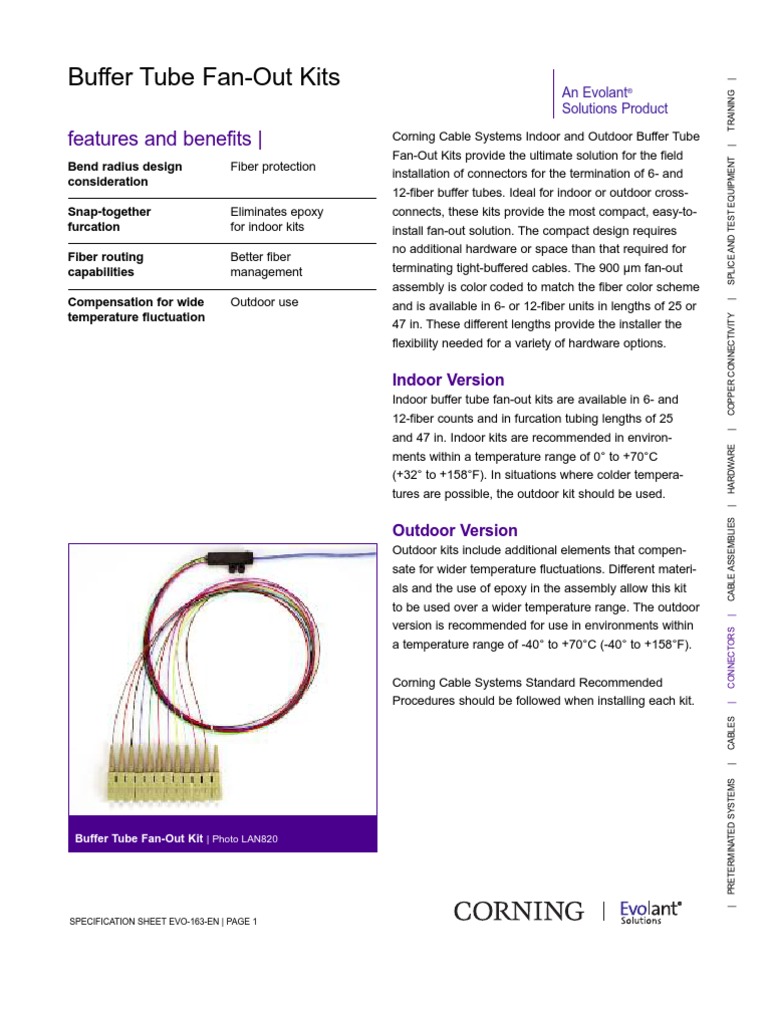 Corning Buffer Tube Fan Out Kit | PDF | Optical Fiber | Cable