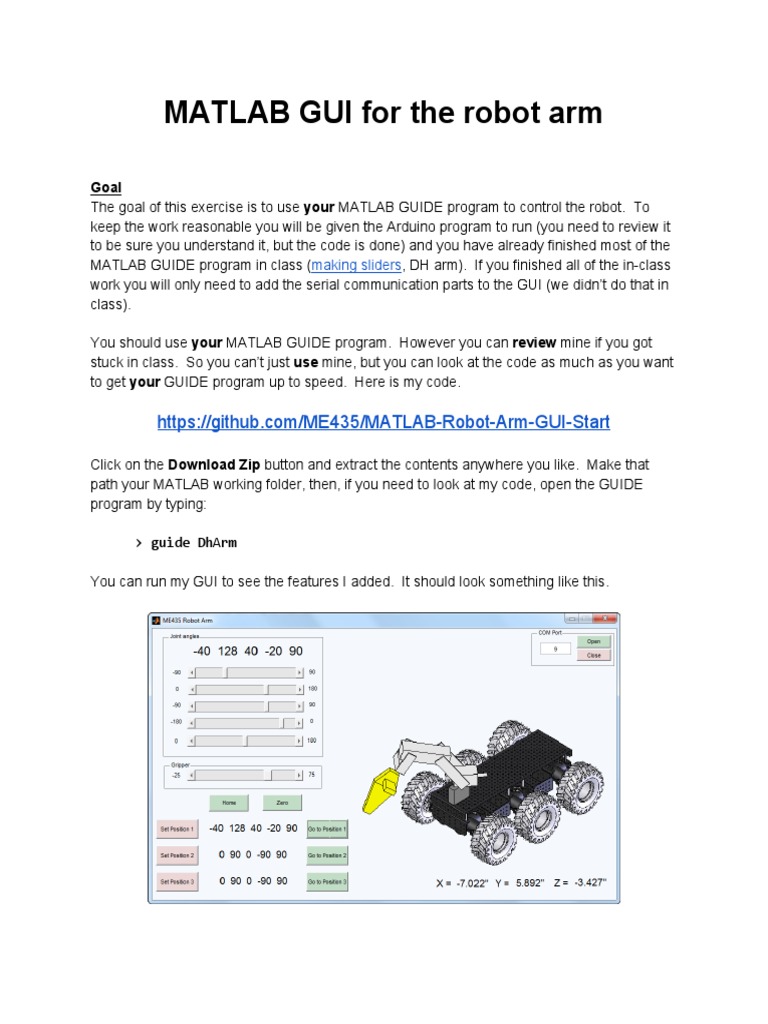 MATLAB GUI For The Robot Arm: Goal Your | PDF | Matlab | Library ...