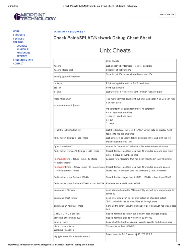 Check Point - SPLAT - Network Debug Cheat Sheet - Midpoint Technology | PDF | Computer Data ...