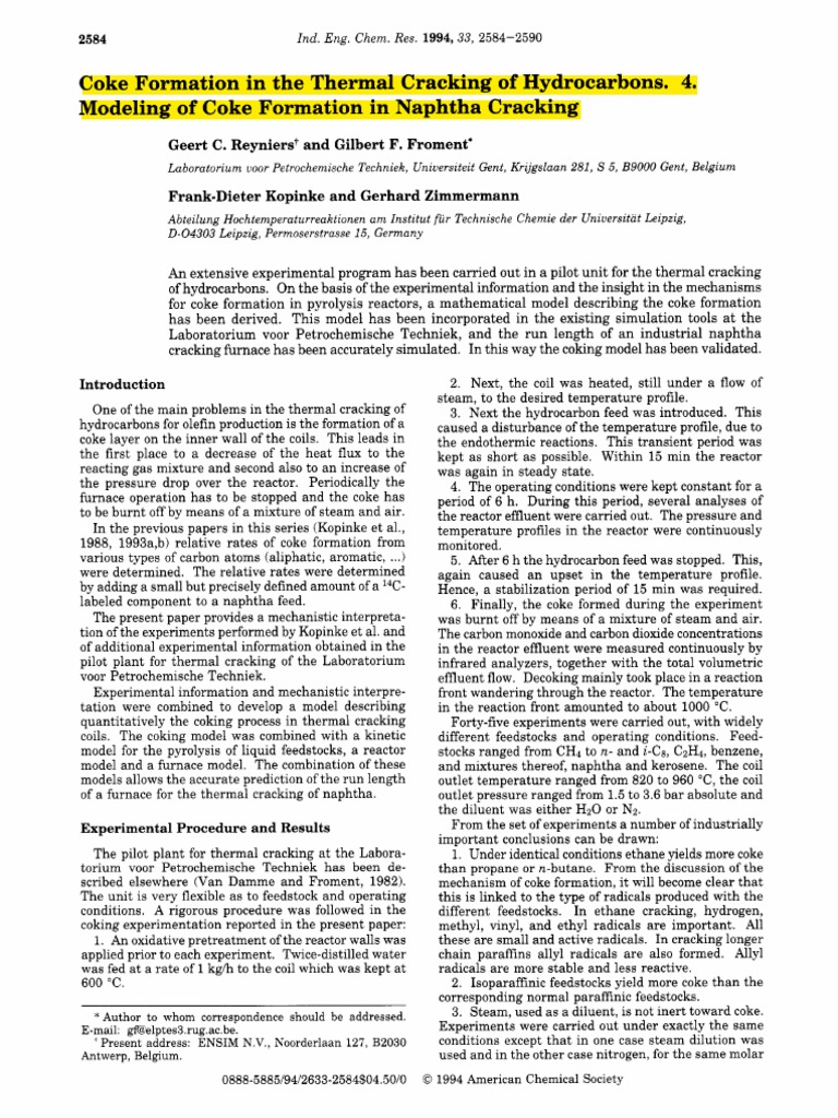 Coke Formation in the Thermal Crackin | Cracking (Chemistry) | Chemical ...