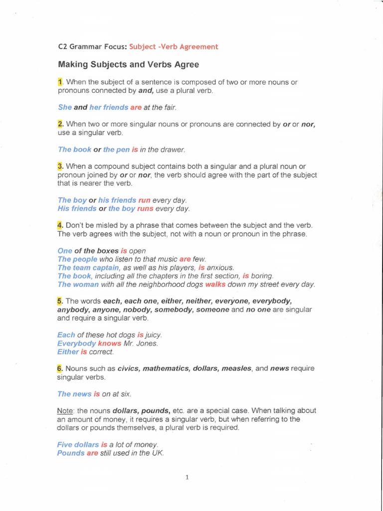 Advanced Subject-Verb Agreement | PDF | Grammatical Number | Plural