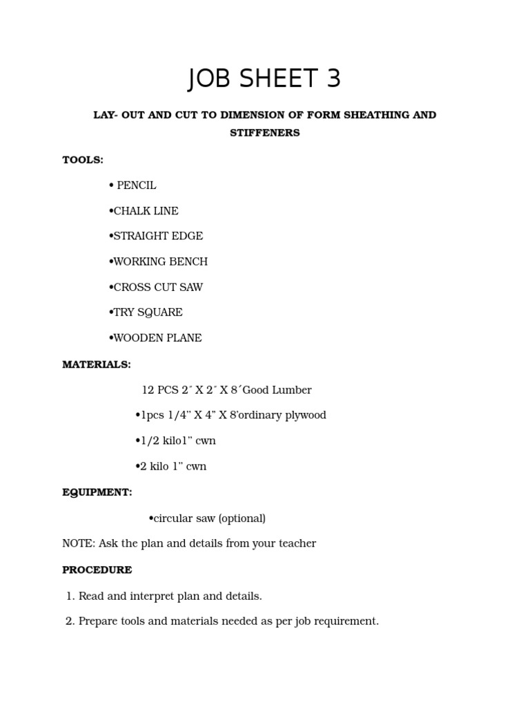 Form Sheathing Cut Sheet Procedure | PDF | Technology & Engineering