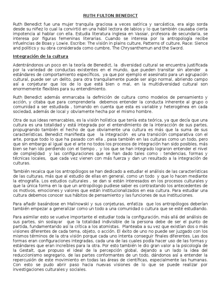 Ruth Fulton Benedict | PDF | Antropología | Comportamiento