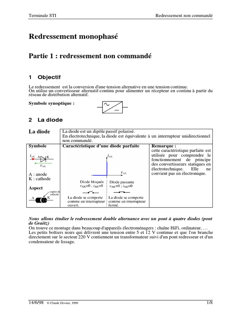 Cours Redressement Non Commandé | PDF | Redresseur | Diode
