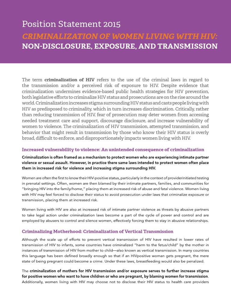 ICW Position Statement 2015 CRIMINALIZATION OF WOMEN LIVING WITH HIV ...