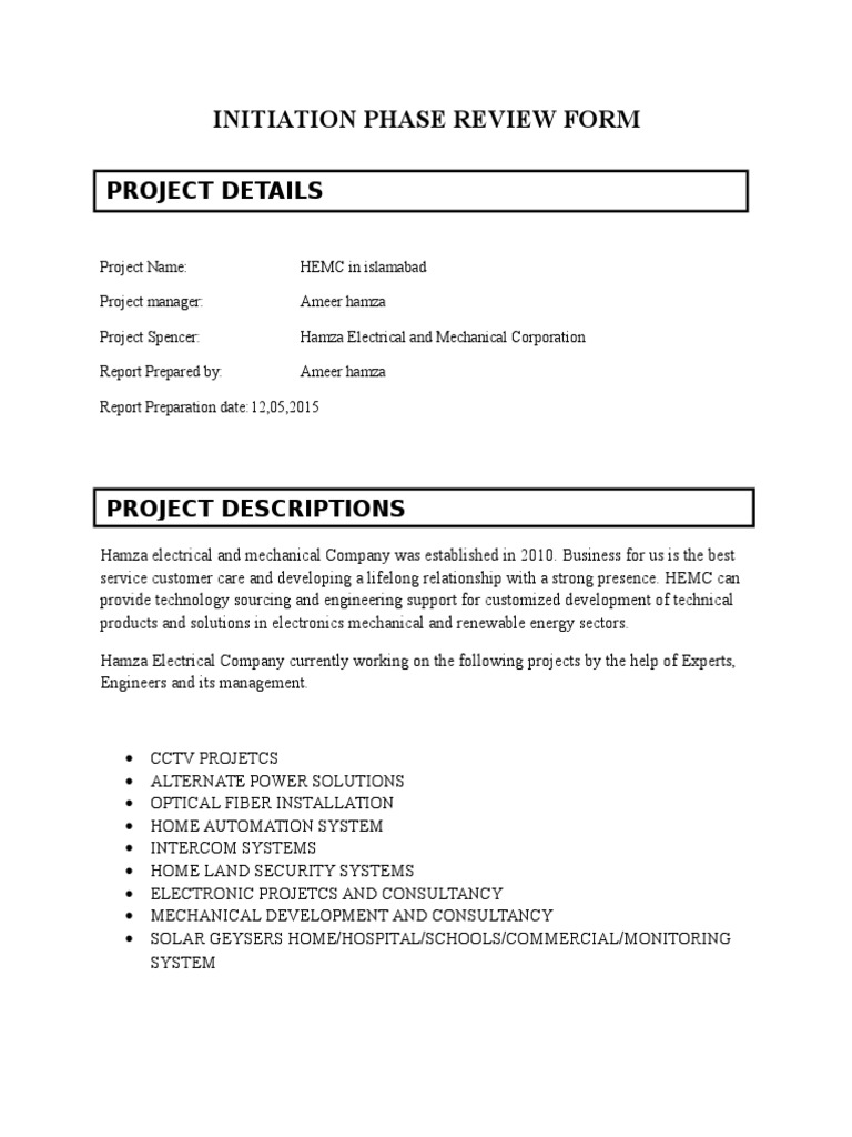 Initiation Phase Review Form: Project Details | PDF | Islamabad | World ...