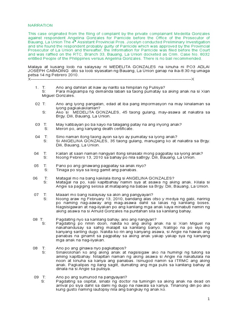 Script Law Prac 2 Parricide Feb 18 | PDF