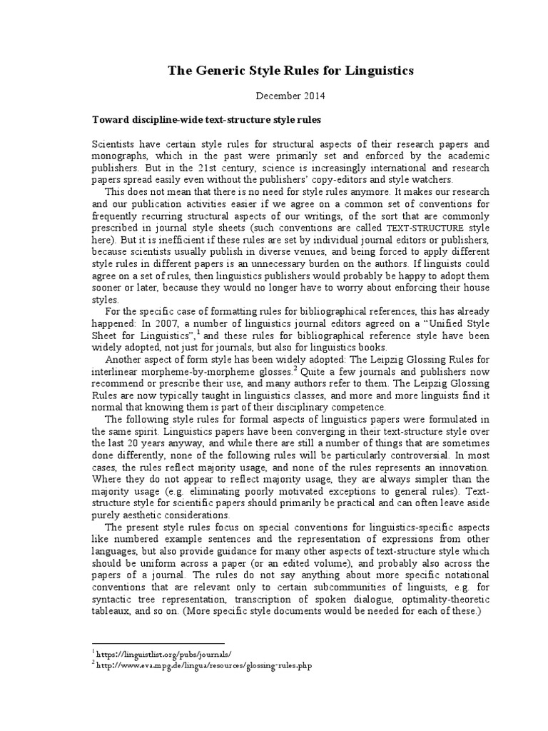 Generic Style Rules for Linguistics | PDF | Linguistics | English Language