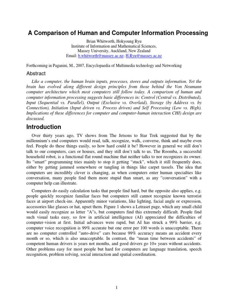 A Comparison of Human and Computer Information Processing | PDF ...