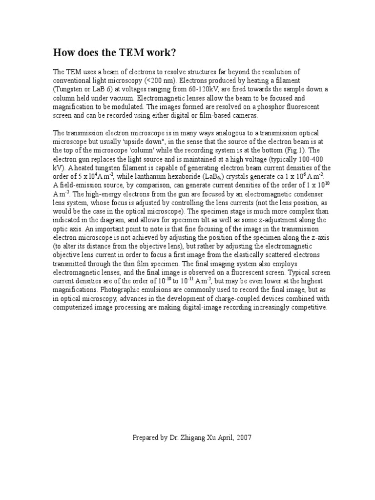 How Does The TEM Work | PDF | Transmission Electron Microscopy | Lens ...