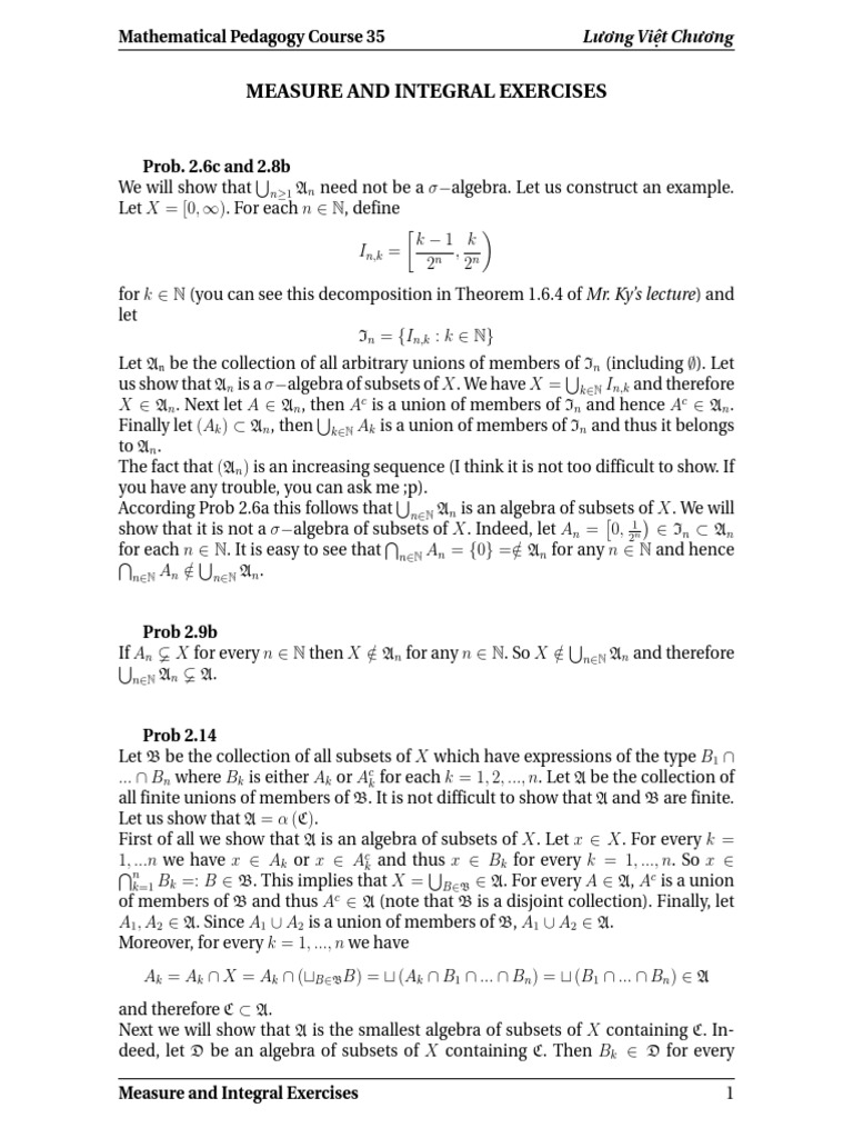 Measure and Integral Exercises PDF | Download Free PDF | Measure ...