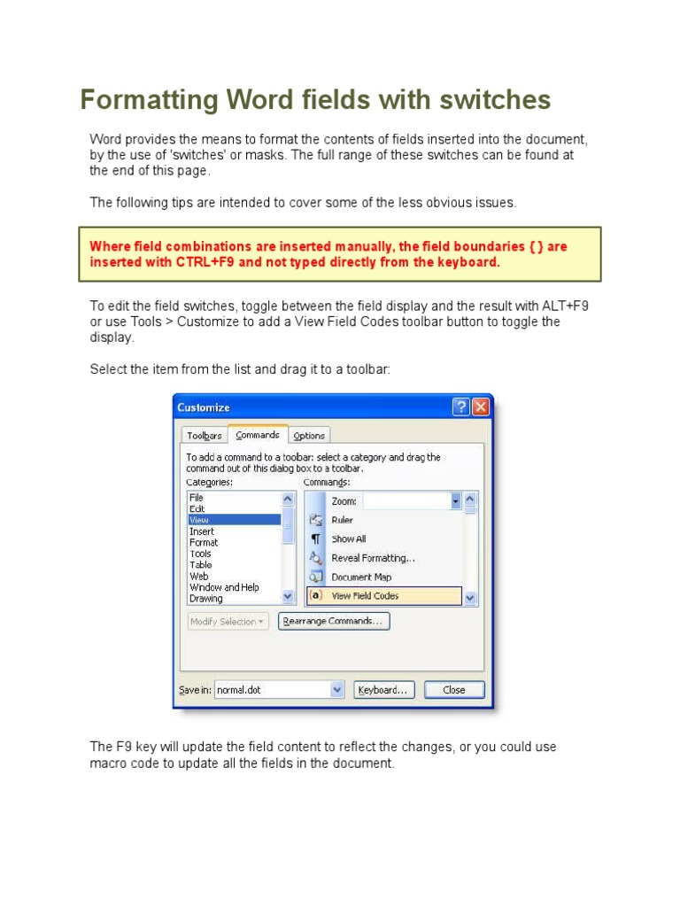 Mail Merge - Formatting Word Fields With Switches | PDF | Microsoft ...