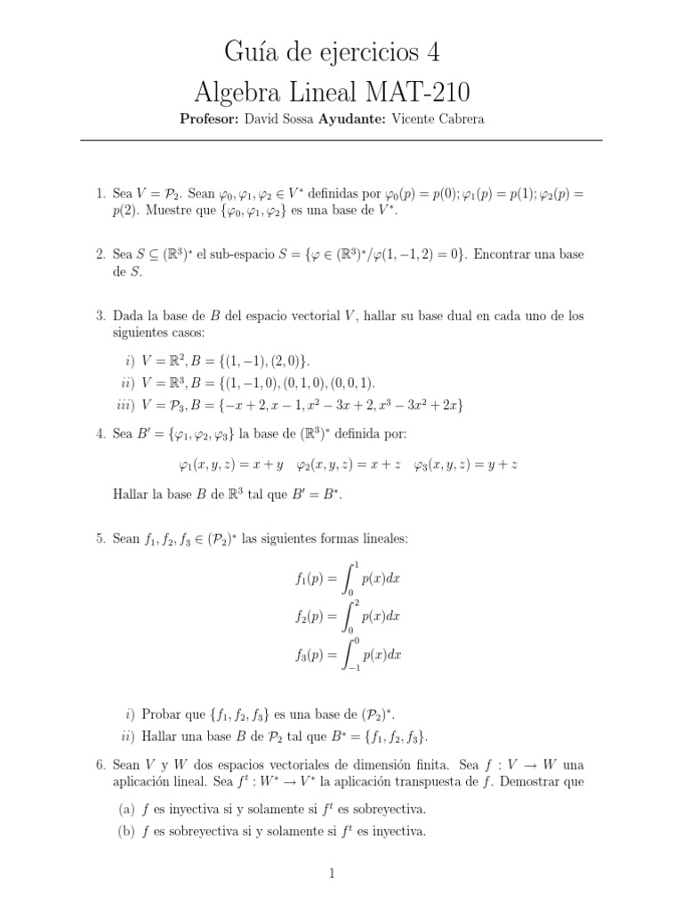 Guia Ejercicios Algebra Lineal | PDF | Espacio vectorial | Espacio euclidiano