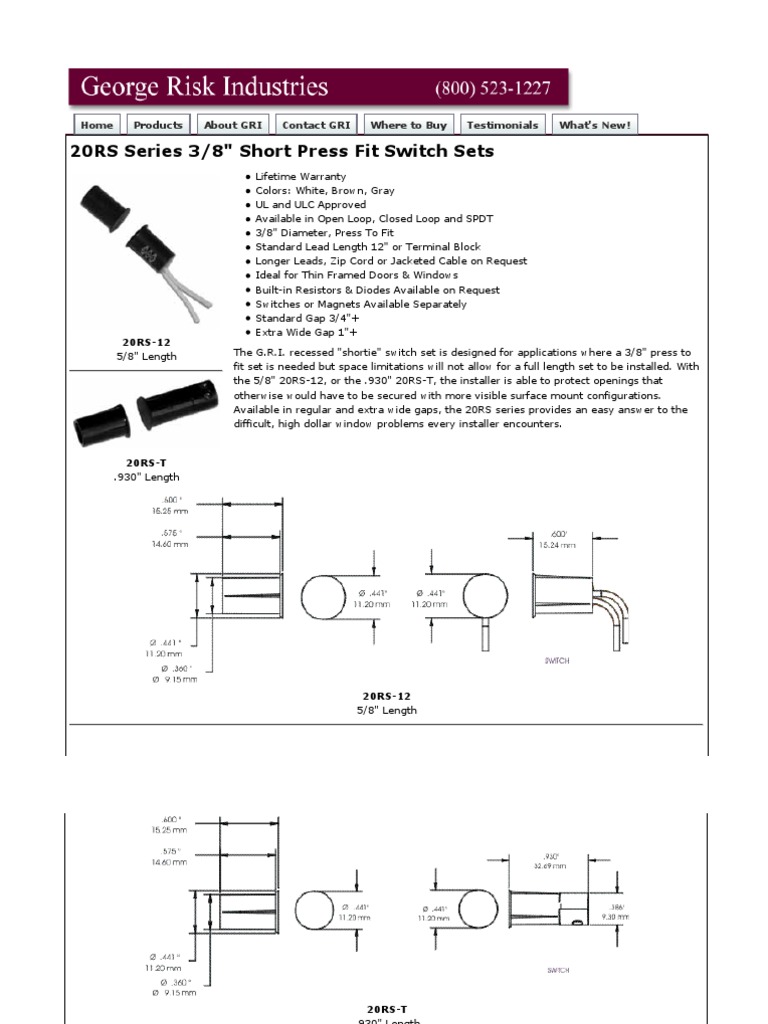 GRI 20RS-12-B Data Sheet | Switch | Magnet
