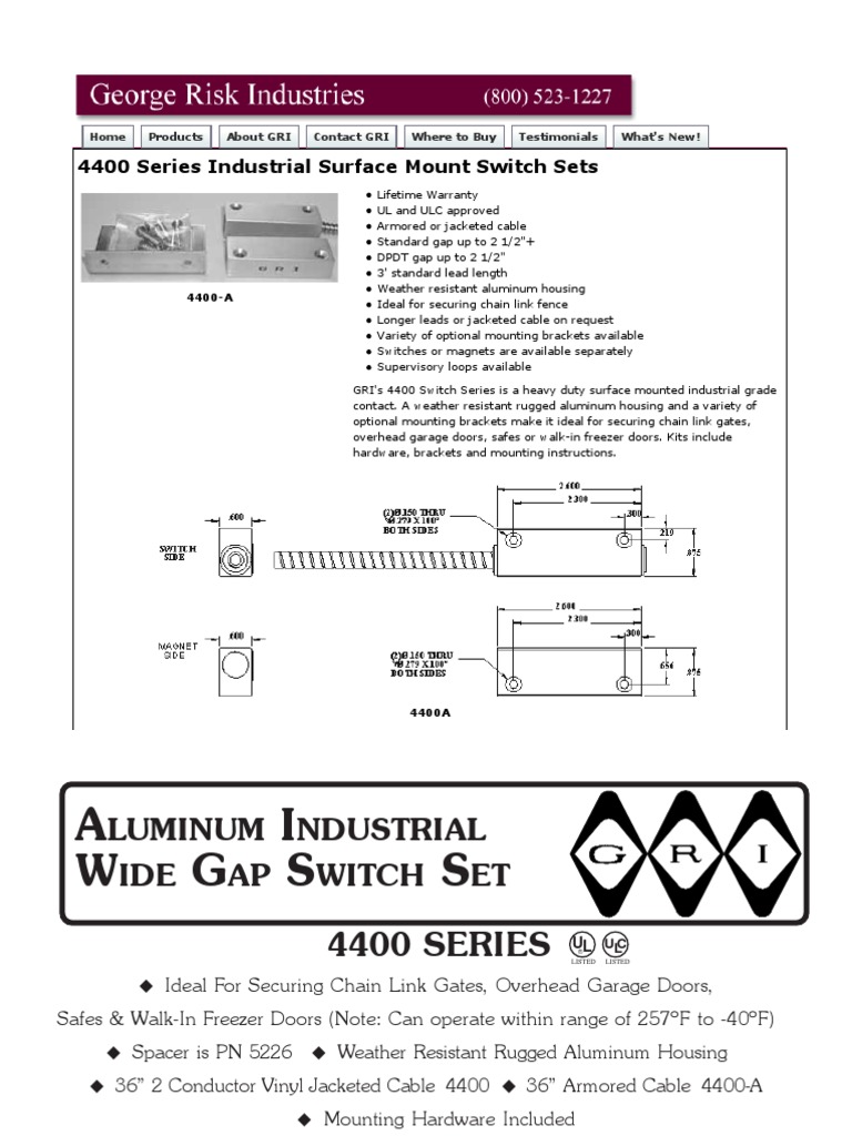 GRI 4400 Data Sheet | PDF | Switch | Screw